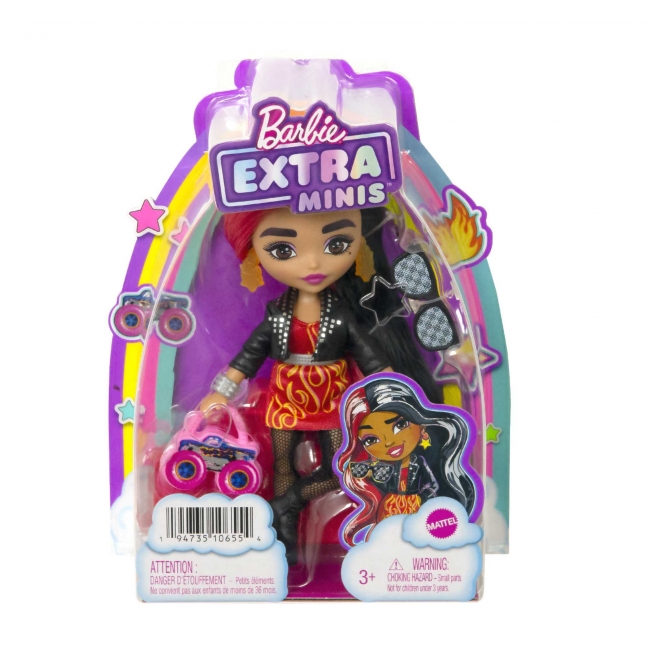 BARBIE Extra mini lėlė juodais ir raudonais plauk | XS Žaislai